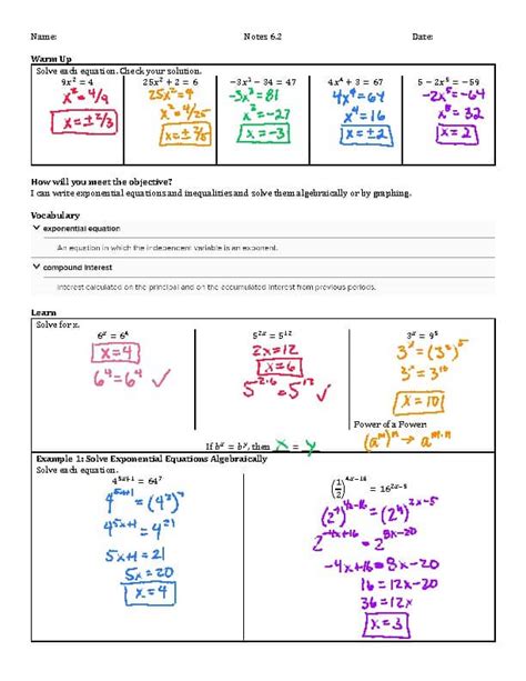 Teacher Guide Lesson 6 2 Solving Exponential Equations And Inequalities
