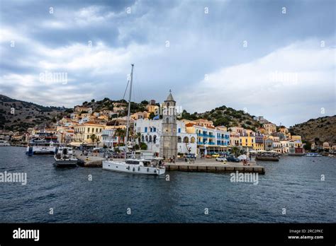 Symi Greece May 30 2023 View To The Harbour Bay In Symi Island