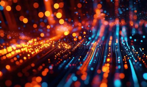 Abstract Digital Background With Glowing Particles And Circuit Patterns In Blue And Orange Stock