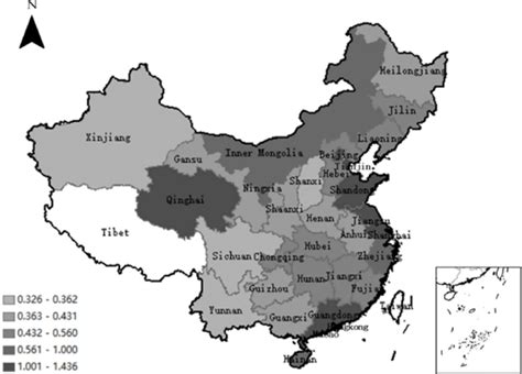 spatial distribution of average green economic efficiency from 2008 to