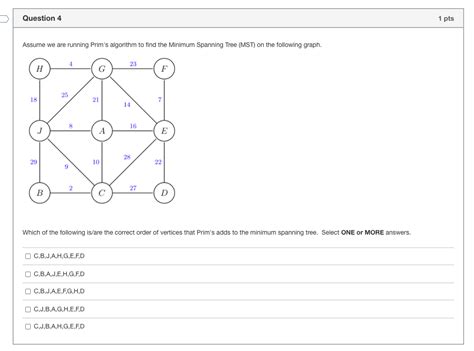 Solved D Question 4 1 Pts Assume We Are Running Prims
