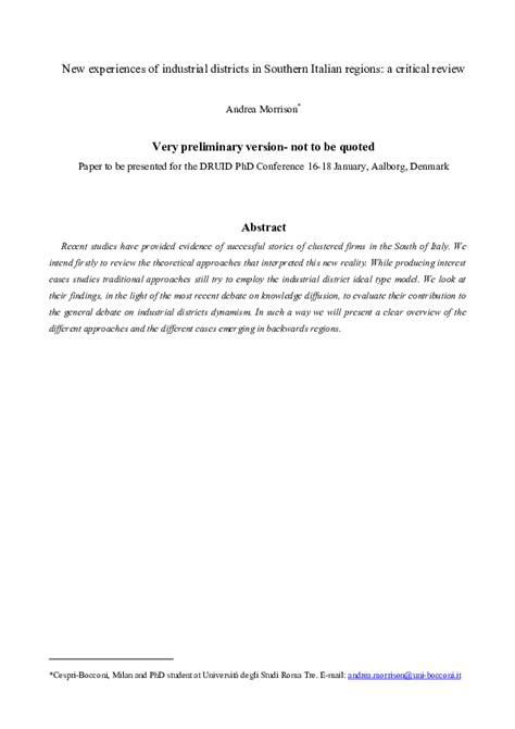 Pdf New Experiences Of Industrial Districts In Southern Italian Regions A Critical Review