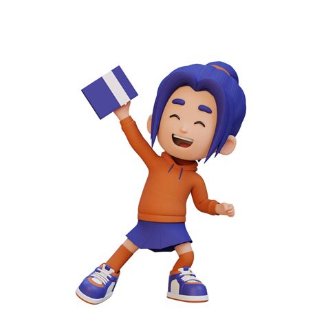 3d Happy Girl Character Holding Book 35680932 Png