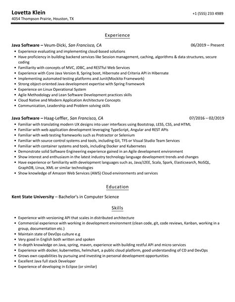 Java Software Resume Samples Velvet Jobs