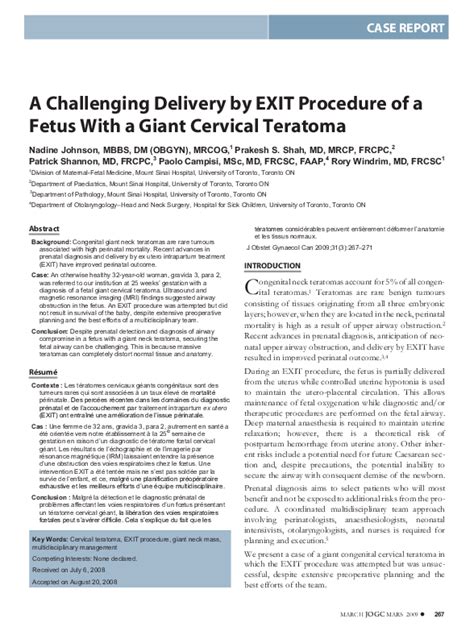 Pdf A Challenging Delivery By Exit Procedure Of A Fetus With A Giant Cervical Teratoma