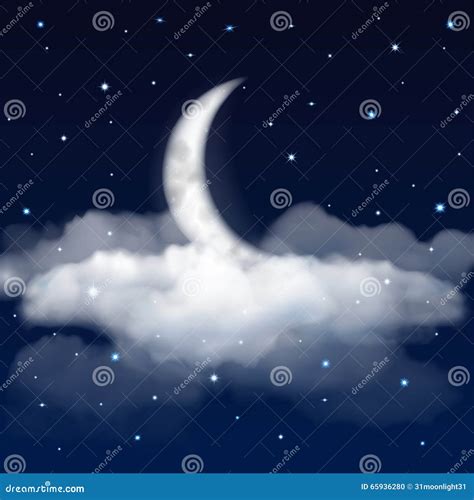 Nachthemel Met Maan Sterren En Wolken Vector Illustratie