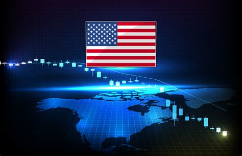 미래 기술 Usa 플래그 세계지도와 경제 위기의 추상적 인 배경 은 주식 시장 그래프 가격에 대한 스톡 벡터 아트 및 기타