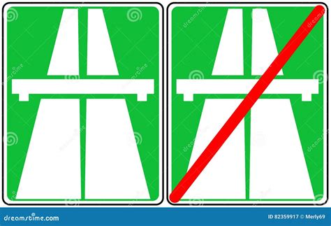 Vector Illustration Of Green Freeway Signs On White Background Stock