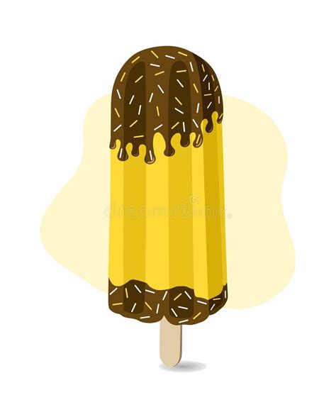 Yellow Ice Cream With Chocolate On Stick Stock Vector Illustration