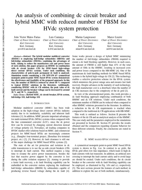 an analysis of combining dc circuit breaker and hybrid mmc with reduced