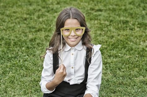 Premium Photo Last Day Of School Happy Girl Hold Prop Glasses Green