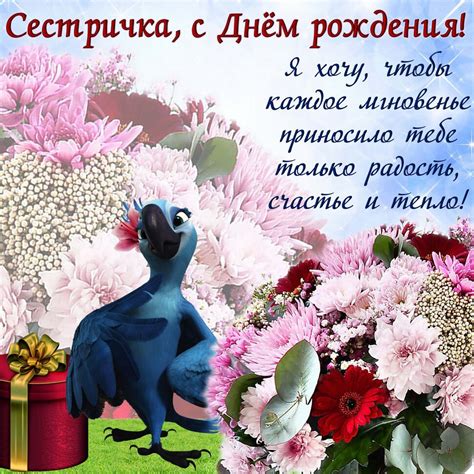 Открытка с попугаем на День Рождения и красивая картинка поздравление ...
