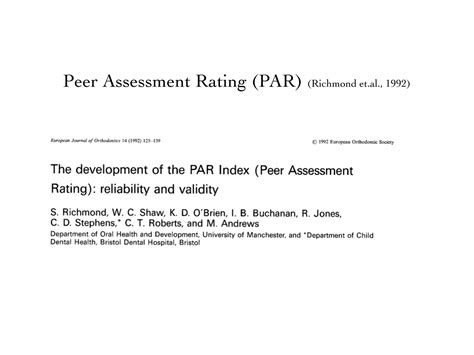 Peer Assessment Rating Par Orthodontic Index Pdf