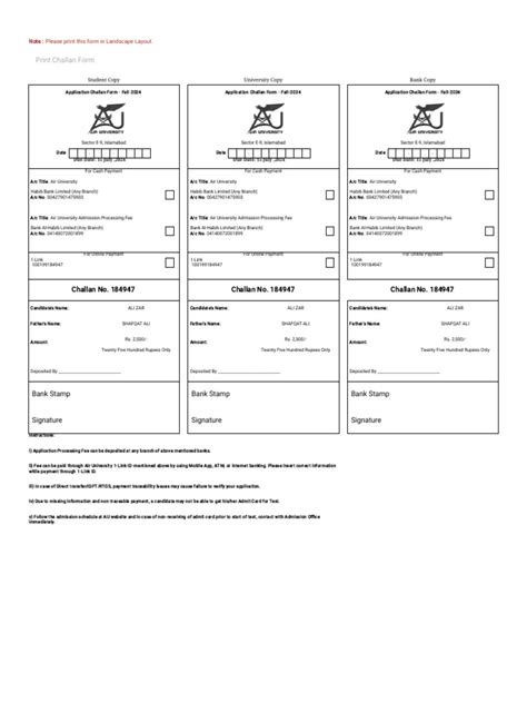 Challan Form Air University Pdf Cash Payments