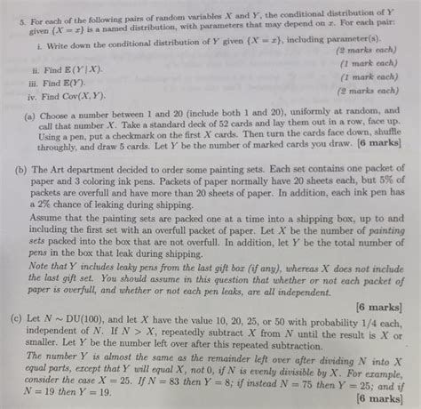 Solved 5 For Each Of The Following Pairs Of Random