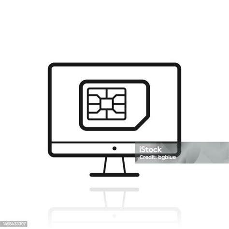 Simカードを搭載したデスクトップコンピュータ白い背景に反射するアイコン Simカードのベクターアート素材や画像を多数ご用意 Sim