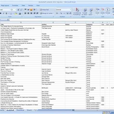 Excel Spreadsheet Book Regarding Cataloguing My Books The Blog Of Charles Intended For Excel