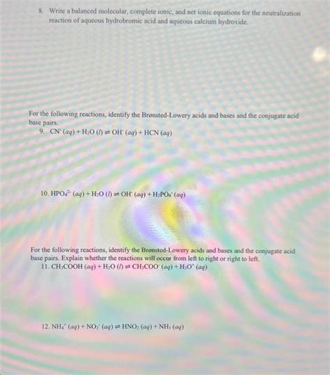 Solved 8 Write A Balanced Molecular Complete Ionic And Chegg