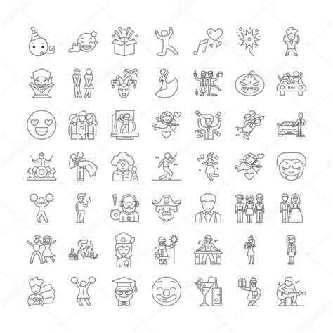 Fiesta Nocturna Iconos Lineales Signos Símbolos Vector Línea
