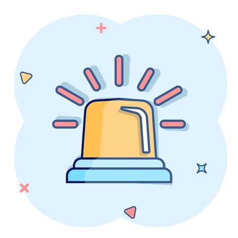 만화 스타일의 비상 경보 아이콘 격리 된 배경에 경고 램프 만화 벡터 일러스트 레이 션 경찰 긴급 스플래시 효과 기호 비즈니스 개념 프리미엄 벡터