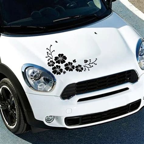 2 Pcs Car Styling Lovely Flowers Decorative Laminated 30x14cm Car Sticker Front Bumper Cover