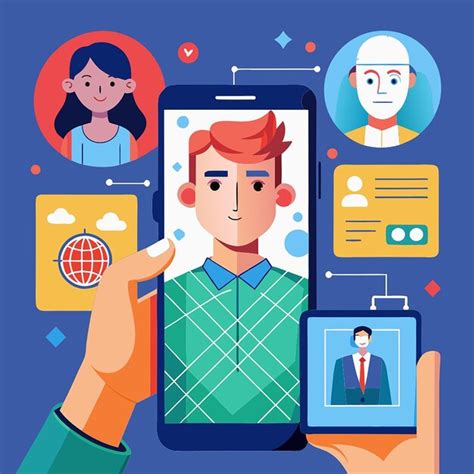 hand holding mobile smart phone with face recognition app 3d web vector