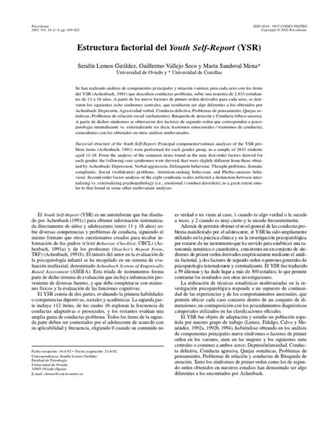 Estructura Factorial Del Youth Self Report Pdf Matriz Matemáticas