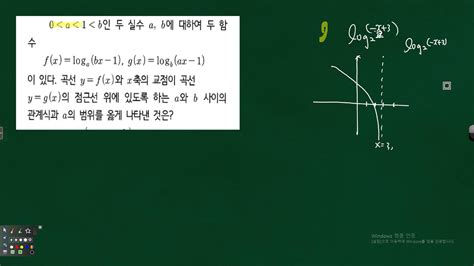 수1 로그함수 두로그함수에서 한 점근선과 X축의 교점이 같을때 A와b의 관계식을 구하는 문제풀이 323056 Youtube