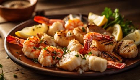 Premium Ai Image Grilled Seafood Plate Healthy And Gourmet Meal