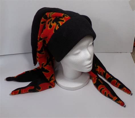 Red Flames Fleece Jester Hat 6 Points With Bells Harlequin Etsy