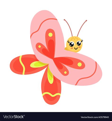 Cute Smiling Butterfly Isolated On White Vector Image
