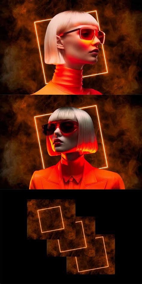 Orange Neon Squares Effect Photoshopresource