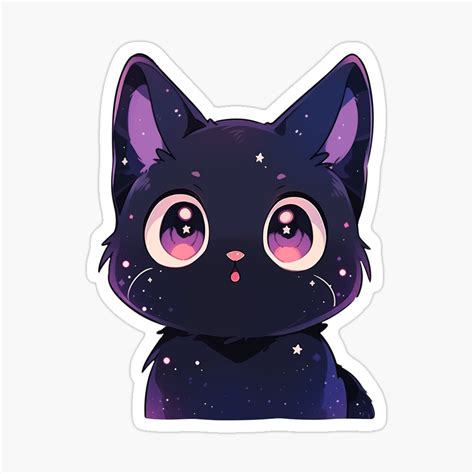 Cute Kawaii Surprized Star Cat Black Kitty In Pink And Purple Pastel By