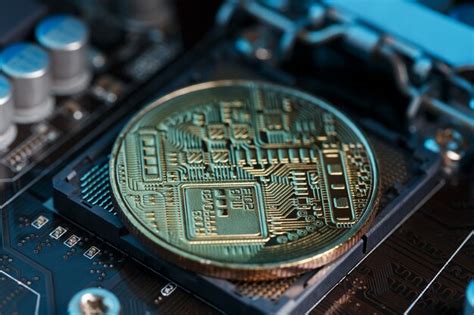 Premium Photo Golden Bitcoin Cryptocurrency On Computer Circuit Board Cpu