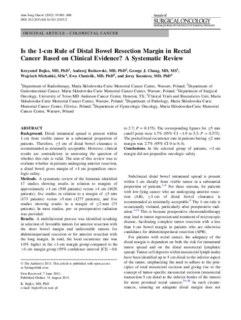 Pdf Is The 1 Cm Rule Of Distal Bowel Resection Margin In Rectal Cancer Based On Clinical