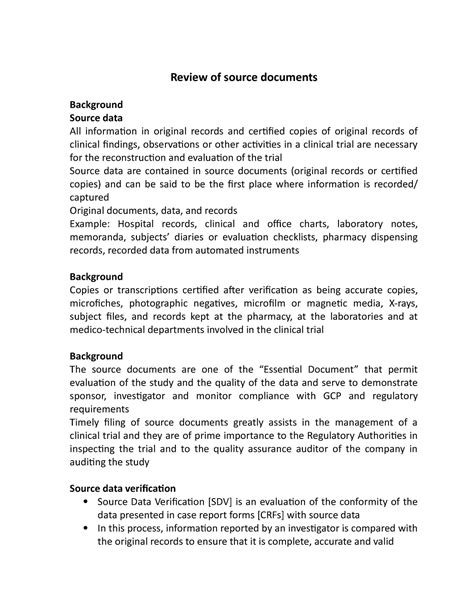 Review Of Source Documents Review Of Source Documents Background