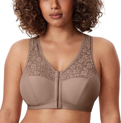 Calvena Womens Front Closure Bra Full Coverage Wirefree Lace Plus Size