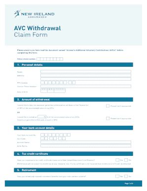 Fillable Online AVC Withdrawal Claim Form Money Advice Fax Email