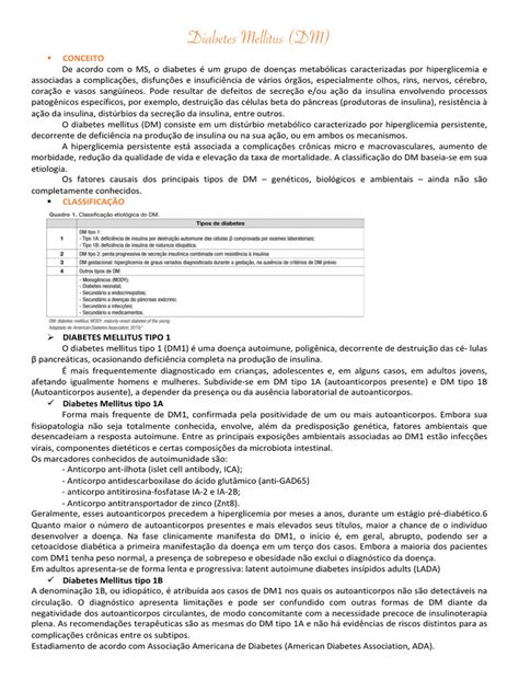 Resumo Diabetes Mellitus M Pdf Diabetes Distúrbios Do Pâncreas