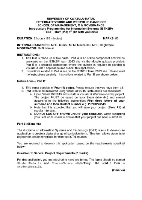 ISTN2IP Test V2 Print UNIVERSITY OF KWAZULU NATAL PIETERMARITZBURG