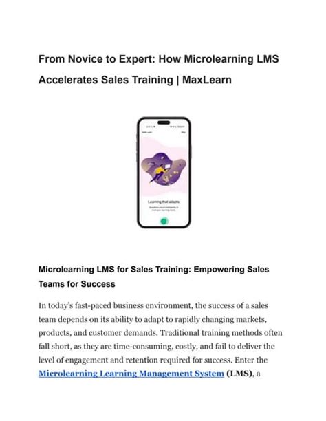 From Novice To Expert How Microlearning Lms Accelerates Sales Training Maxlearnpdf