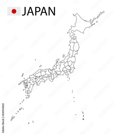 Japan Map Black And White Detailed Outline With Regions Of The Country