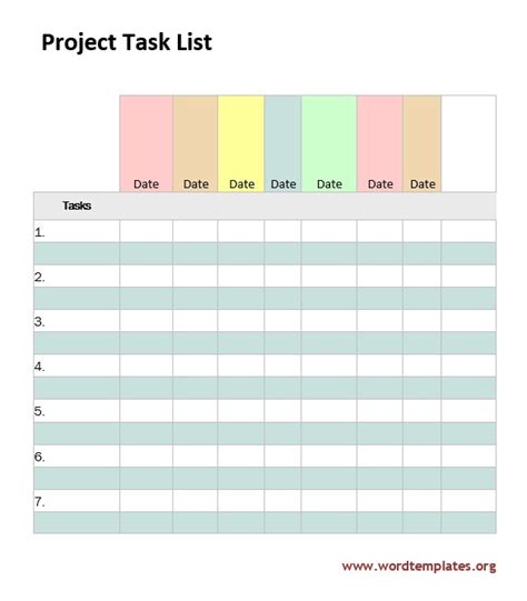 Project Task List Templates Word Templates For Free Download