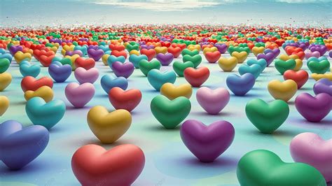 Millions Of Colorful 3d Hearts On Blue Background Colorful Hearts 3d Hearts Lots Of Hearts