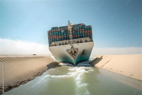 Container Cargo Ship Accident Crash Sandy Canal Concept Global Problem
