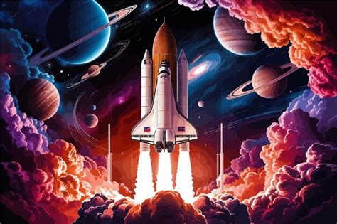 Galactic Voyage Shuttle In The Cosmos Premium AI Generated Vector