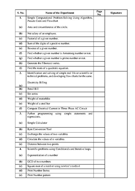 Python Record S No Name Of The Experiment Pageno Signature 1 A Simple Computational