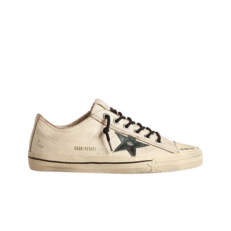 골든구스 브이스타 메탈릭 그린 레더 스타 글로시 화이트 스니커즈 Golden Goose Kream