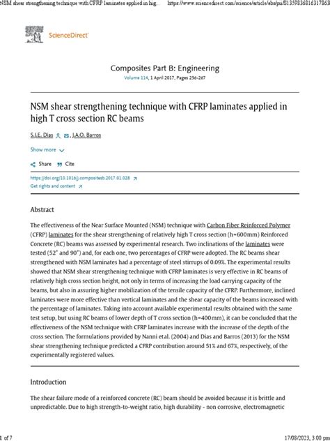 Nsm Shear Strengthening Technique With Cfrp Laminates Applied In High T Cross Section Rc Beams Pdf