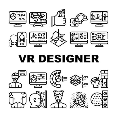 Vr Designer Occupation Collection Icons Set Vector Programming And